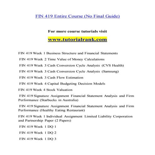 FIN 419 Enhance teaching--tutorialrank.com