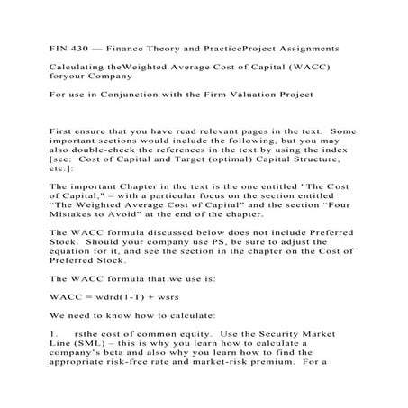 FIN 430 — Finance Theory and PracticeProject AssignmentsCalculat.docx