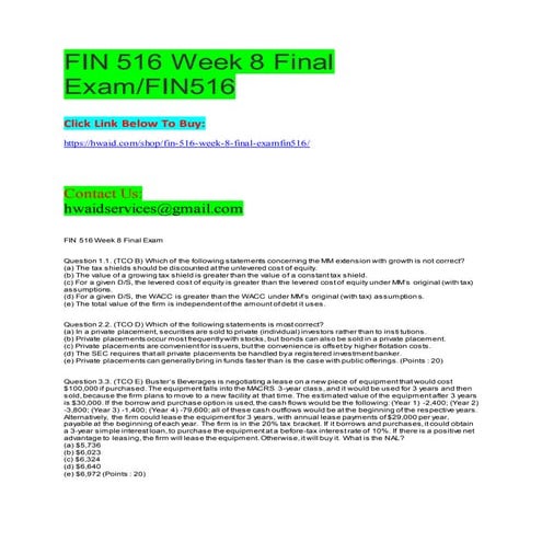 Fin 516 week 8 final exam fin516 | DOCX | Stocks and Bonds | Personal ...