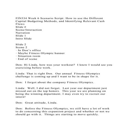 FIN534 Week 6 Scenario Script How to use the Different Capital Bu.docx