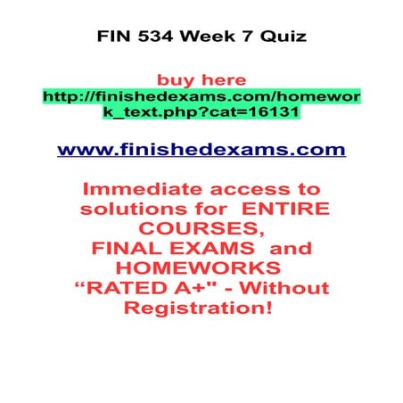 FIN 534 Final Exam Set 1 (4 Sets) | PDF