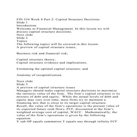 FIN 534 Week 8 Part 2 Capital Structure DecisionsSlide 1Intro.docx