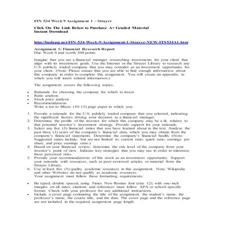 Fin 534 week 9 assignment 1 strayer | DOCX