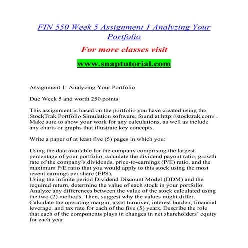 FIN 550 help Successful Learning/Snaptutorial | PDF