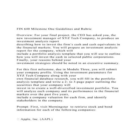 FIN 640 Milestone One Guidelines and Rubric Overview F.docx