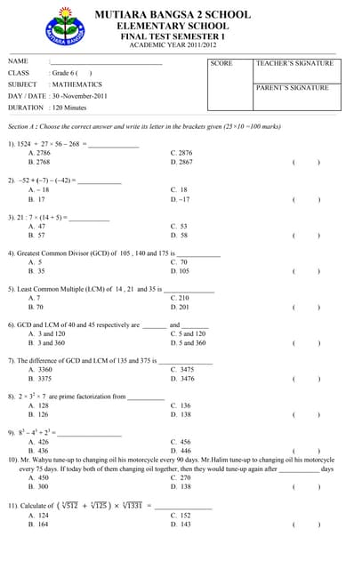 Final Revision Math Primary 2 (Part 1) | PDF