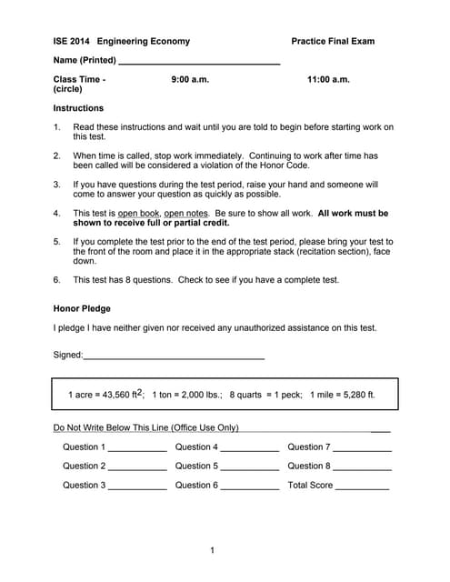 Engineering Economy (Practice Final Exam with solution) | PDF Engineering Economy (Practice Final Exam with solution) | PDF