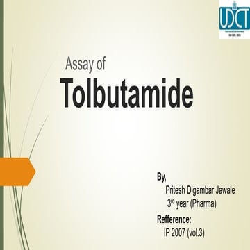 Assay of tolbutamide | PPTX | Chemistry | Science