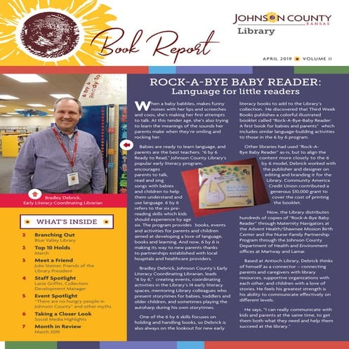 April 2019 Johnson County Library monthly newsletter, "Book Report" | PDF