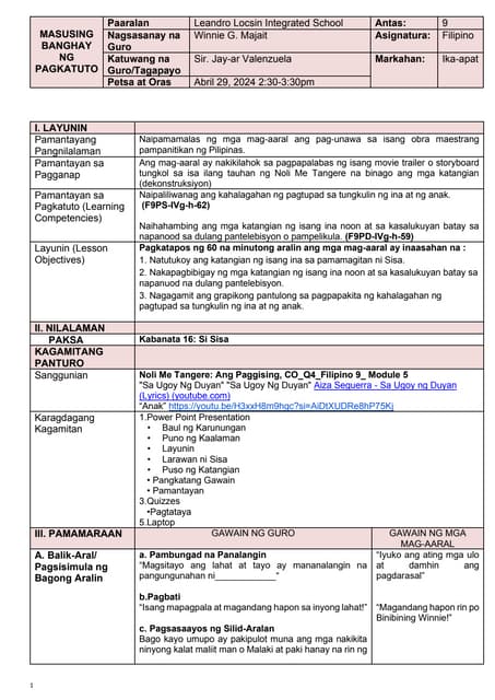 Detailed lesson plan in filipino | DOC