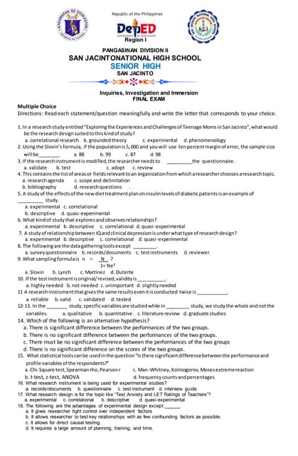 (PR2) Research Design - Practical Research 2 | PPTX