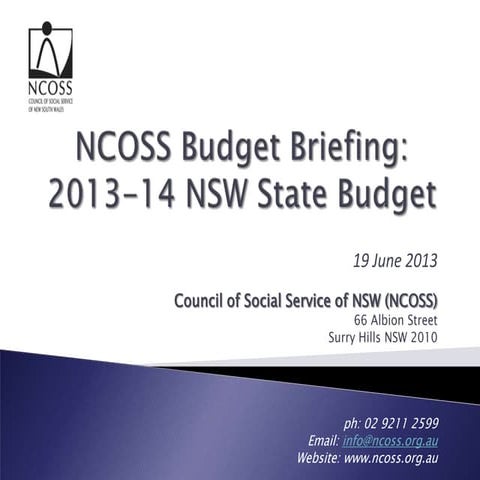 NCOSS Community Budget Briefing 2013-14 NSW State Budget | PPT