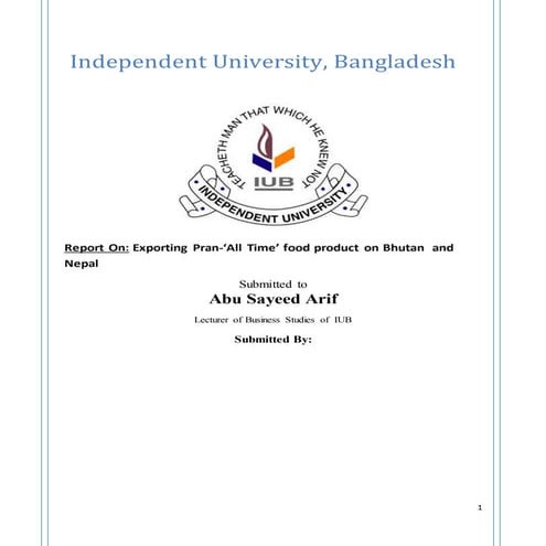 Pran-‘All Time’ food product is exporitng on Bhutan and Nepal | DOCX