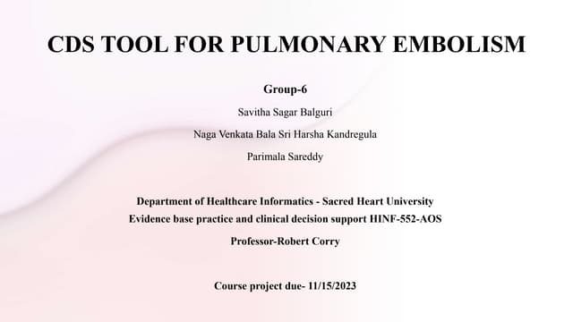 Clinical decision support tool for pulmonary embolism | PPT Clinical decision support tool for pulmonary embolism | PPT