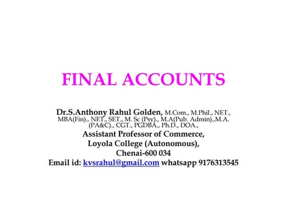 final-accounts.ppt | Stocks and Bonds | Personal Investing