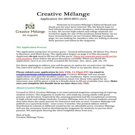 [Word format] Creative Melange Application Summer 2014 | PDF