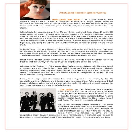 Final Artist Or Band Research | DOC