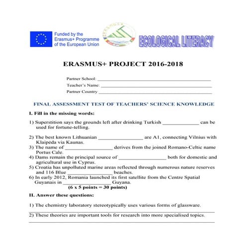 Final Assessment Test of Teachers’ Science Knowledge | DOC