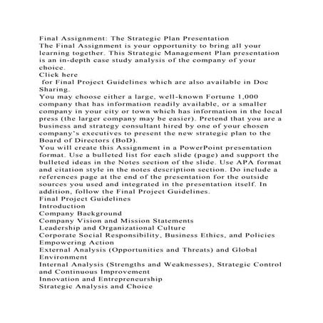 The Final Assignment is your opportunity to bring all your learning .docx