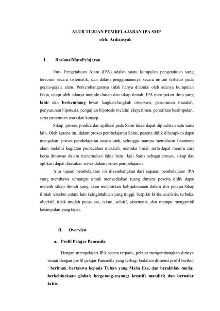 Alur Tujuan Pembelajaran (ATP) IPA Kelas 8 SMP Fase D | DOCX