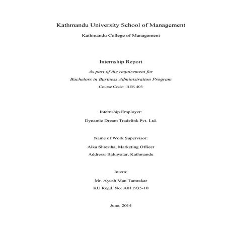 BBA - Internship Report - Dynamic Dreams Tradelink Pvt. Ltd. | PDF