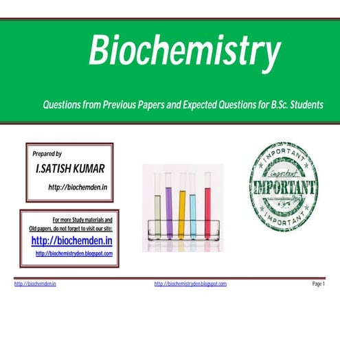 70 important se qs of biochemistry for 1 st year | RTF
