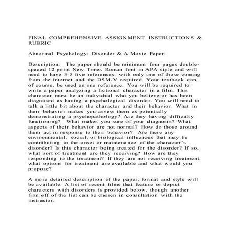 FINAL COMPREHENSIVE ASSIGNMENT INSTRUCTIONS & RUBRICAbnormal | PDF