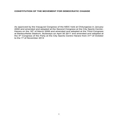 MDC-T Constitution 2014 - Official | PDF | Civic affairs | Politics