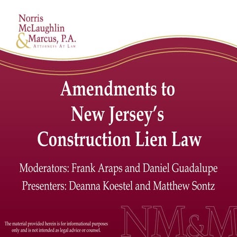 Amendments to New Jersey\'s Construction Lien Law | PPT | Law