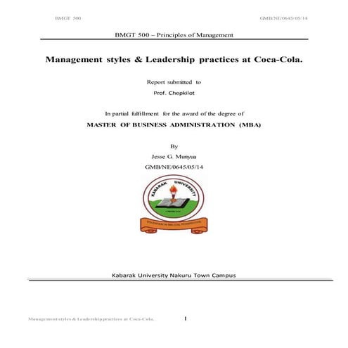 Leadership style of Coca Cola Company | PPTX