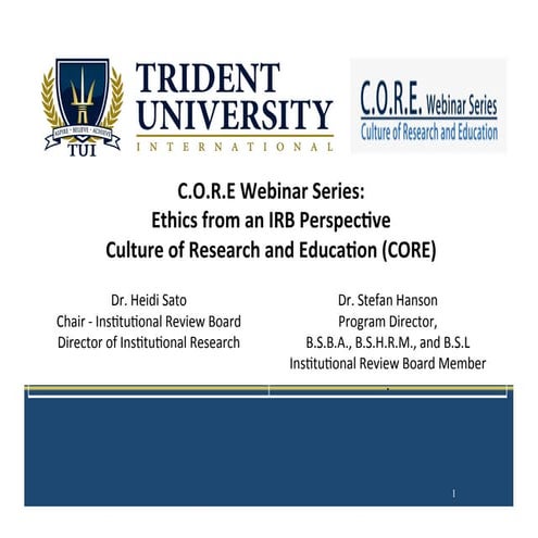 CORE: Ethics from an IRB Perspective | PPT