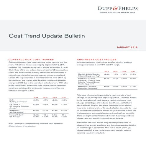Cost Trend Update Bulletin, January 2018 | PDF
