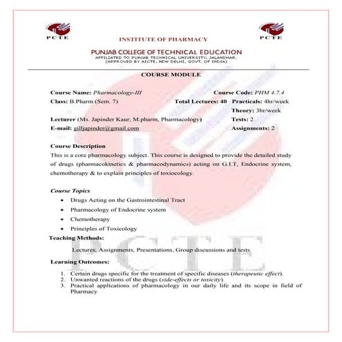 Final course module for may 2010 pharmacology-iii - copy - copy | DOC