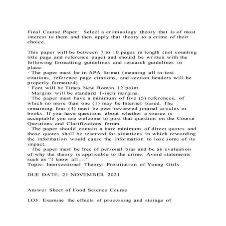 Final Course Paper Select a criminology theory that is of most i | PDF