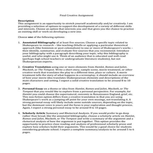 Eng 345 Final Creative Assignment | PDF