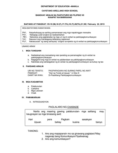 GRADE 4 FILIPINO LESSON PLAN | DOC