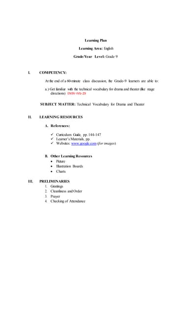 Final demo technical vocabulary for drama and theater Lesson Plan TMDI ...