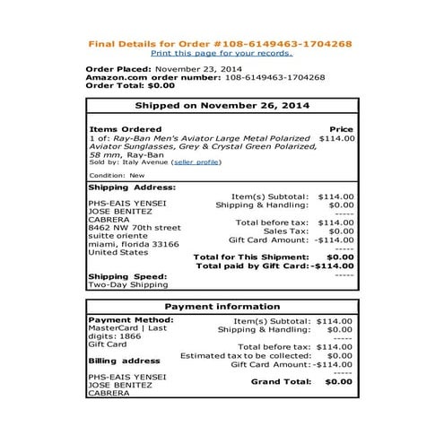 Final details for order | PDF