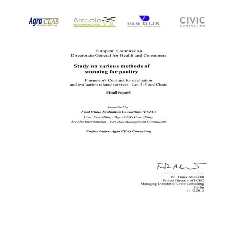 Final DG SANCO study on various methods of stunning for poultry | PDF