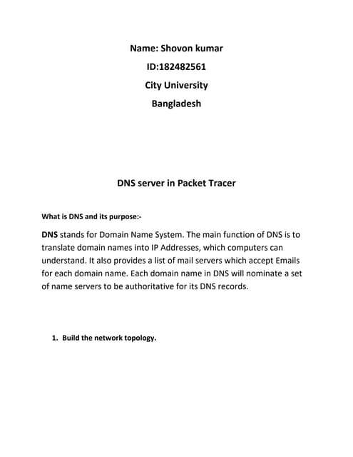 Dns Server Config On Cisco Packet Tracer Pdf Computer Networking Computing
