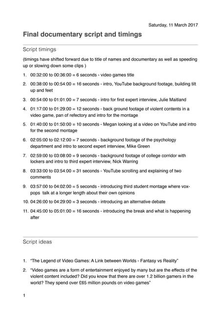 First documentary script and timings pdf | PDF