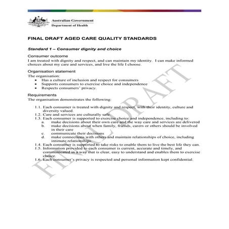 Final draft aust aged care quality standards may18 | PDF