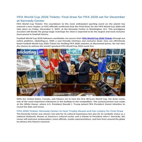 FIFA World Cup 2026 Tickets: Final draw for FIFA 2026 set for December ...