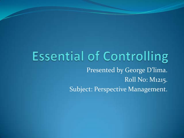 Principles of Management Controlling | PPTX