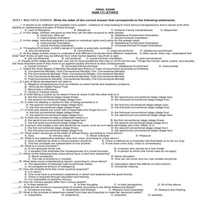 FINAL EXAMINATIONS IN HUMANITIES 111-ETHICS | PDF