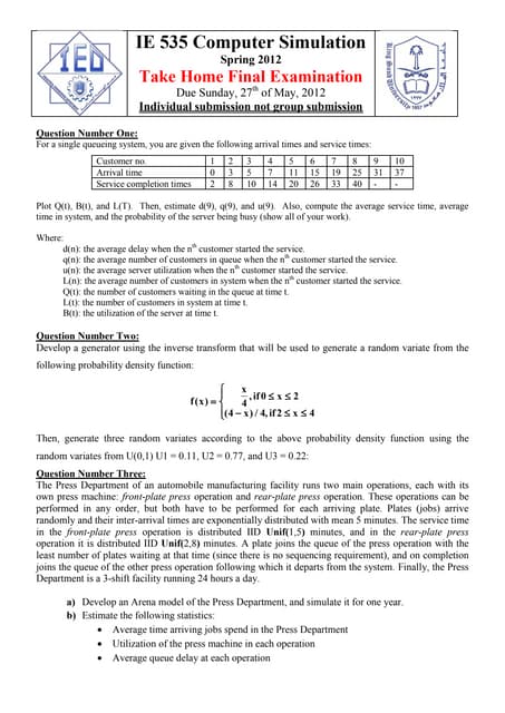 Single-server, single-queue System Manual Simulation | PPT