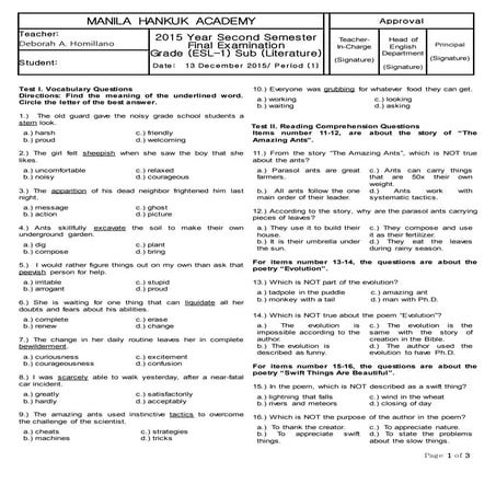 Final exam 2 (grade 8 esl) | DOCX
