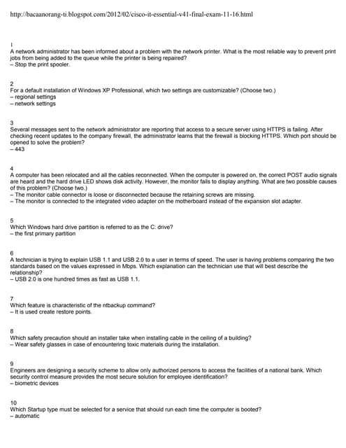 IT Essentials (Version 7.0) - ITE Chapter 11 Exam Answers | PDF