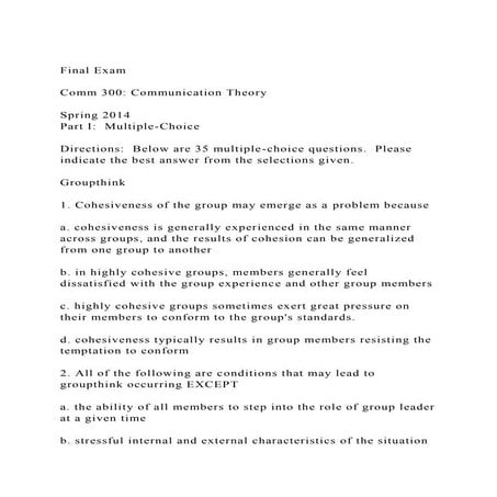Final ExamComm 300 Communication TheorySpring 2014Part .docx