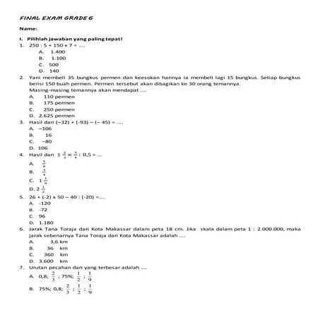 Final exam grade 6 | DOCX